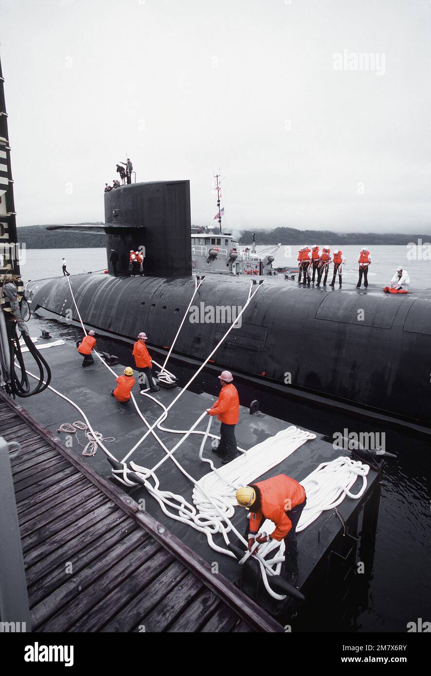 A port quarter view of the nuclear-powered strategic missile submarine ...