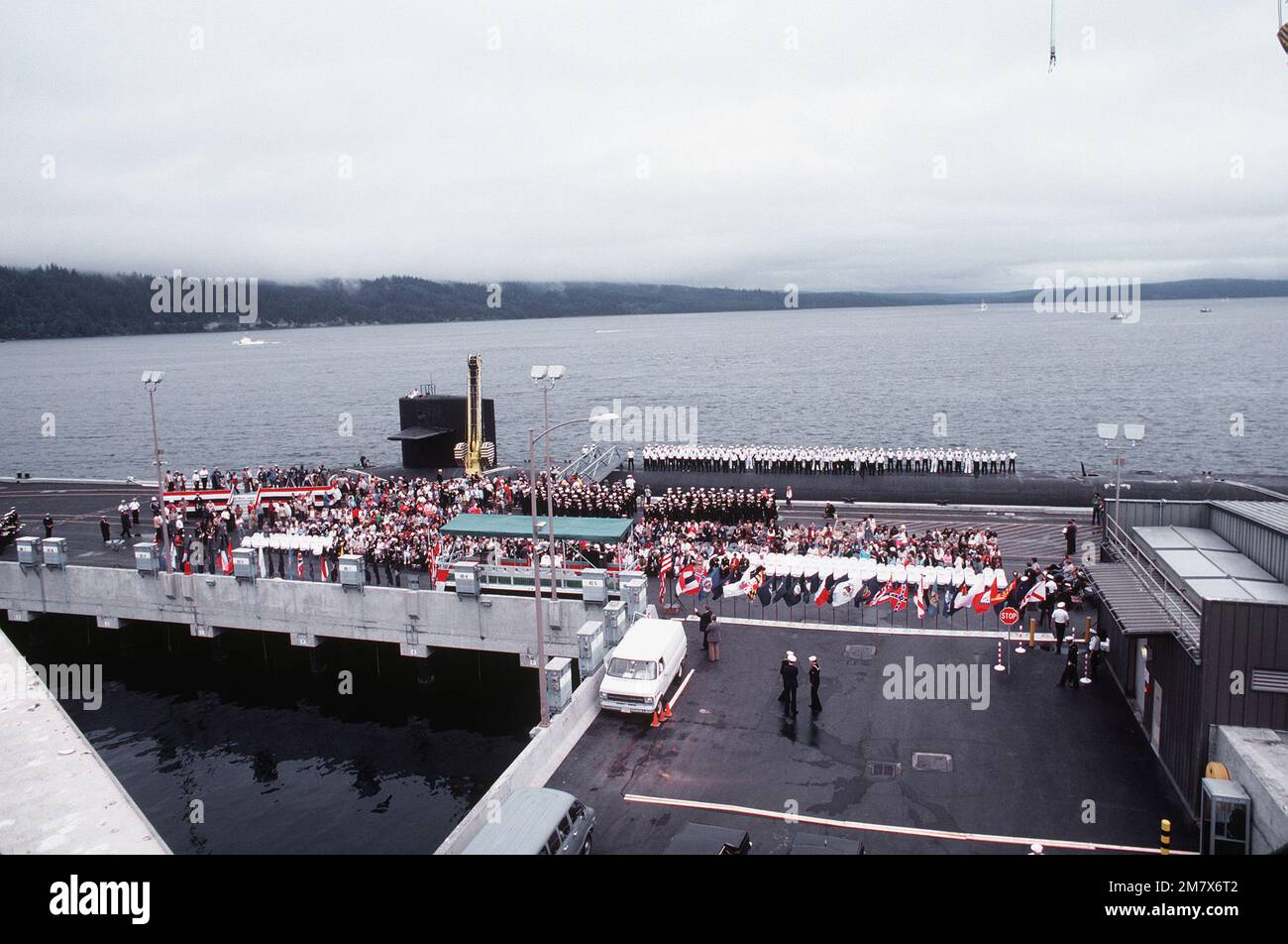 An view of the welcoming ceremony for the nuclear-powered strategic ...