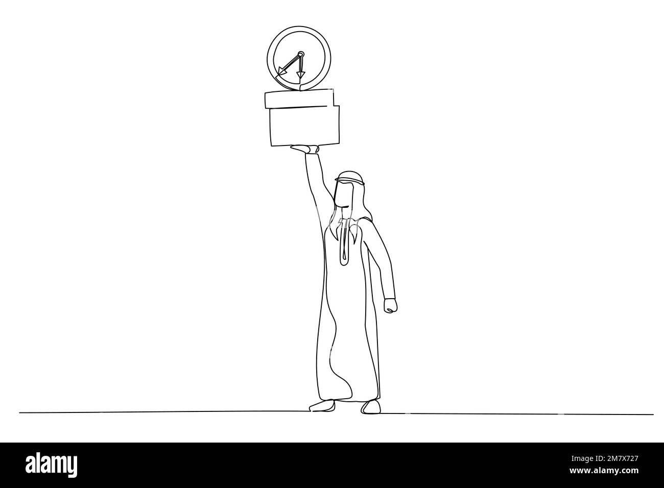 Drawing of arab businessman working with laptop while carrying load of ...