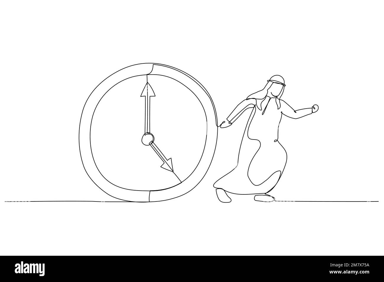 Drawing of arab business man run from the clocks. Single line art style ...