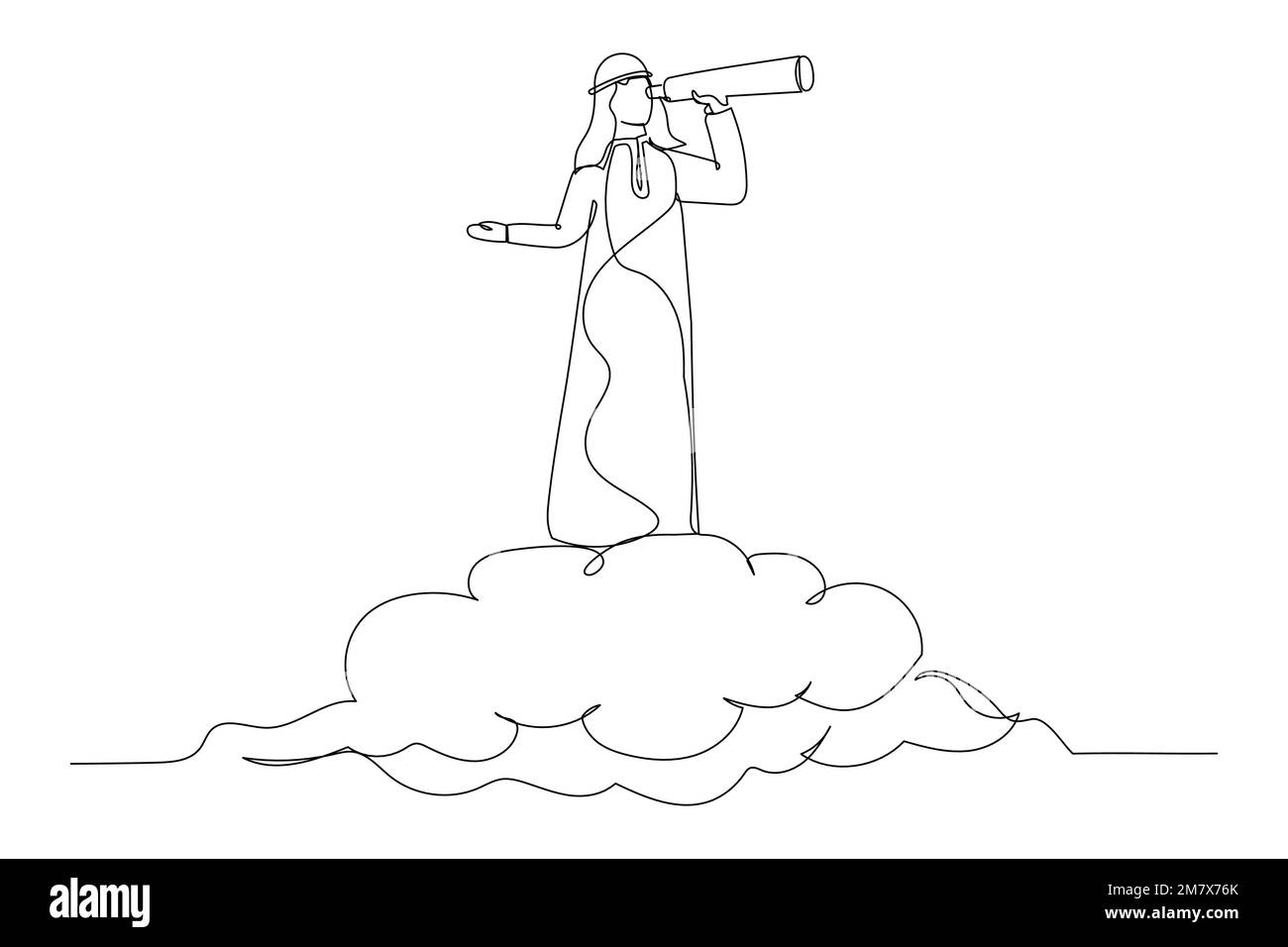 Illustration of arab businessman riding cloud holding telescope or ...