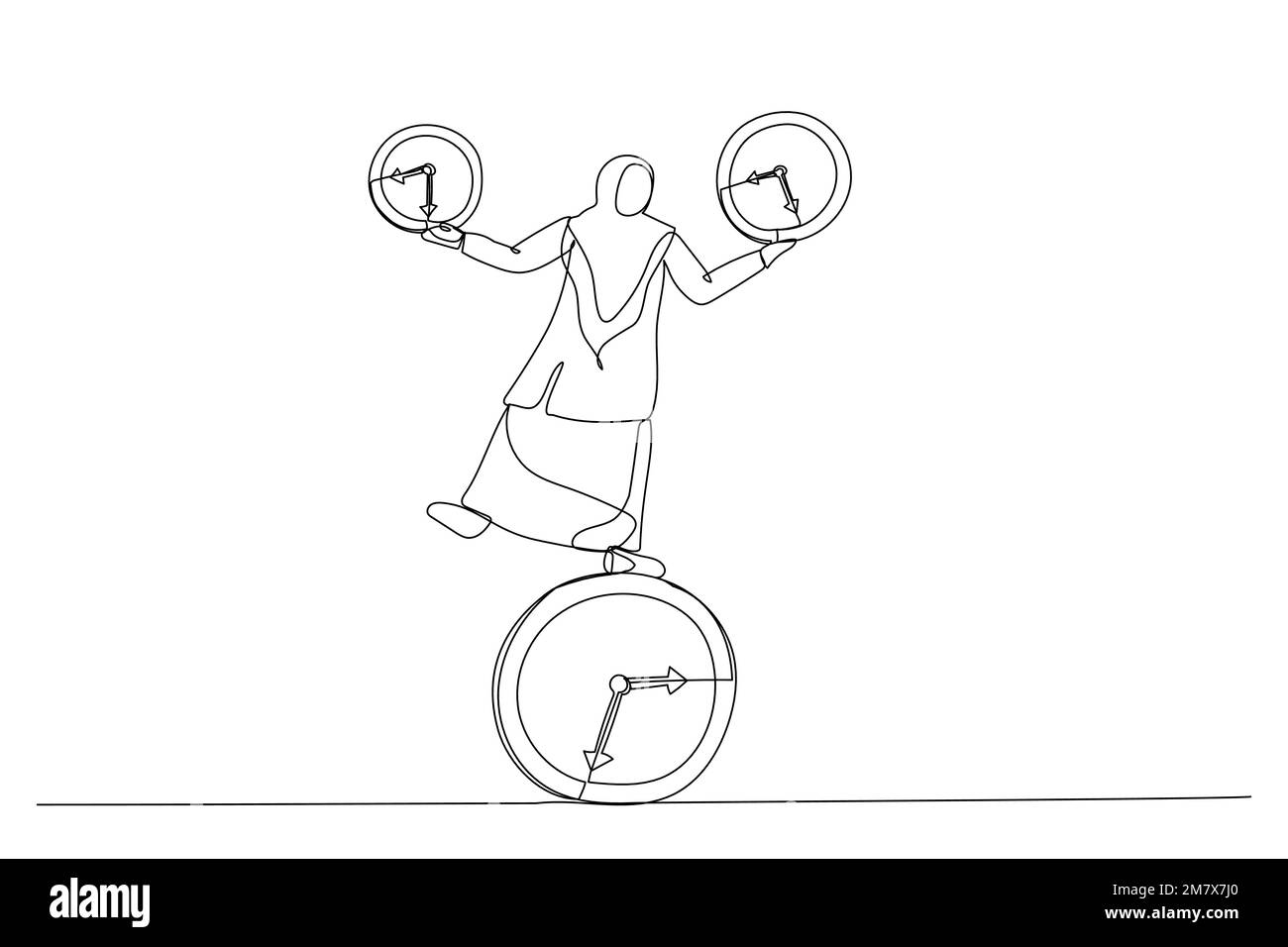 Drawing Of Muslim Businesswoman Balancing All Time Pieces Work Life