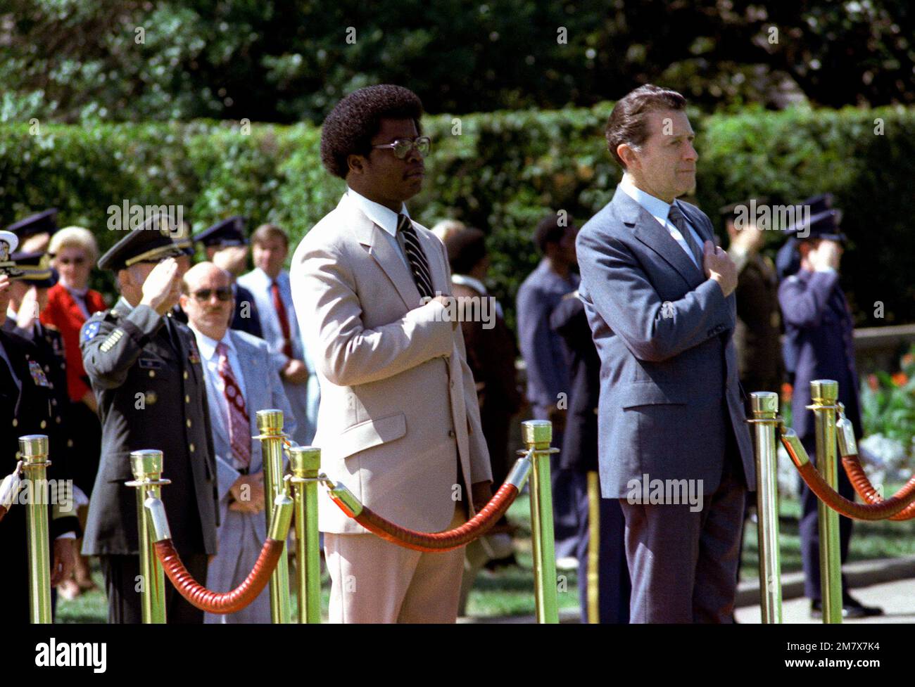 An armed forces full hornor arrival ceremony for Liberian head of state ...