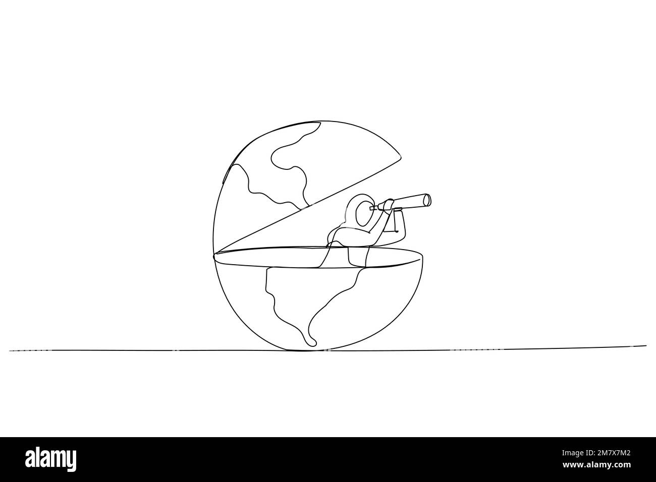 Cartoon of muslim businesswoman open globe using telescope looking for ... Cartoon of muslim businesswoman open globe using telescope looking for ...