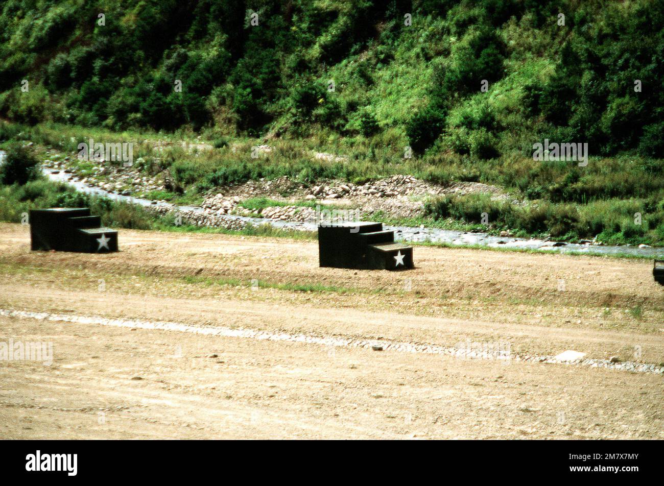 A view of a simulated truck convoy used for air-to-ground target ...