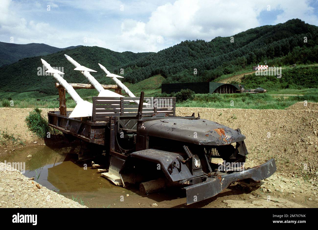 A scrap truck body is used to simulate an anti-aircraft launcher for ...