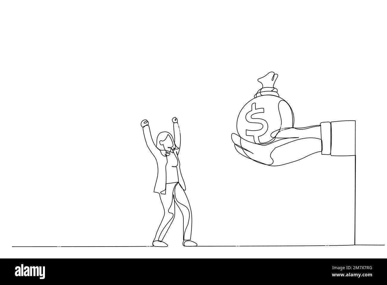 Cartoon of giant boss hand giving stack of coins money to happy ...