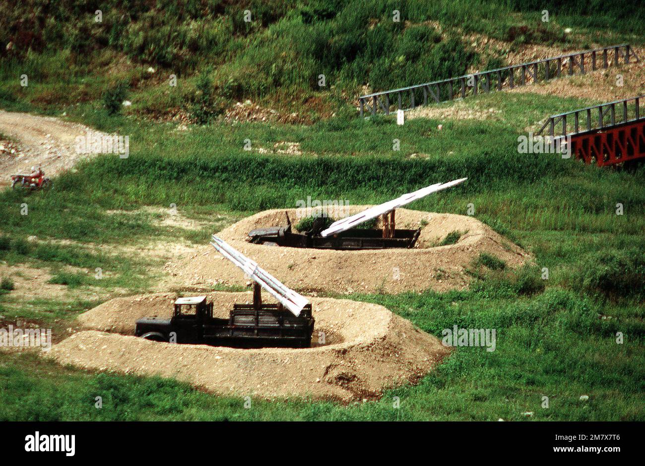 A view of two simulated anti-aircraft missile installations used for ...