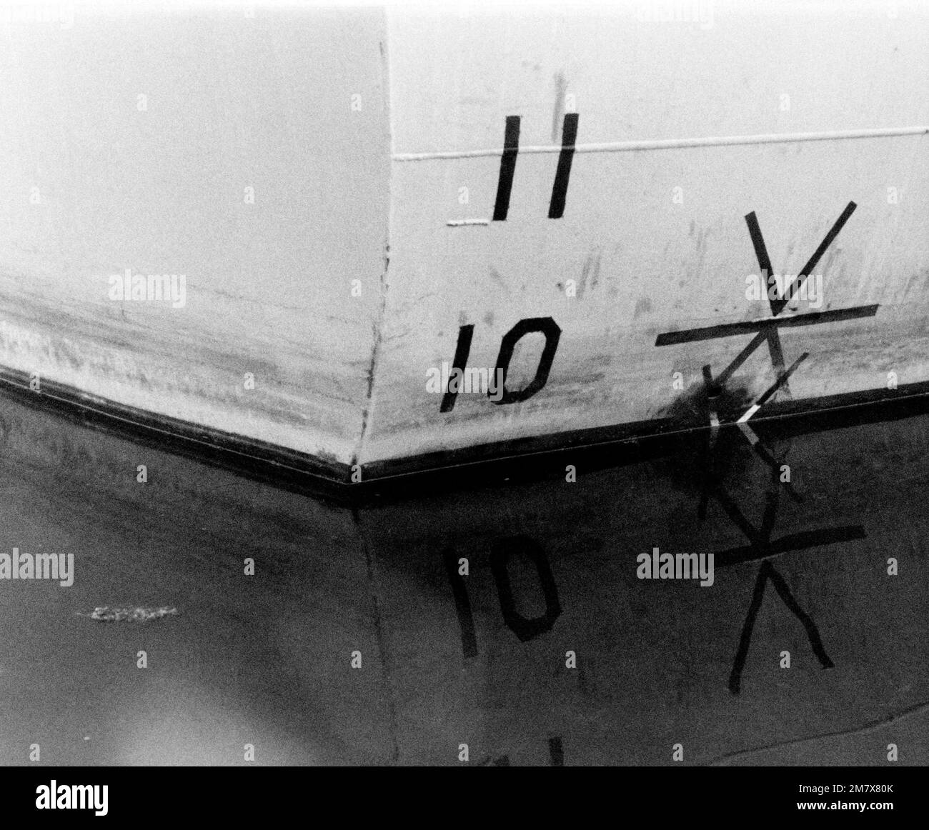A view of the aft starboard draft marks on the hull of the PCG-612 ...