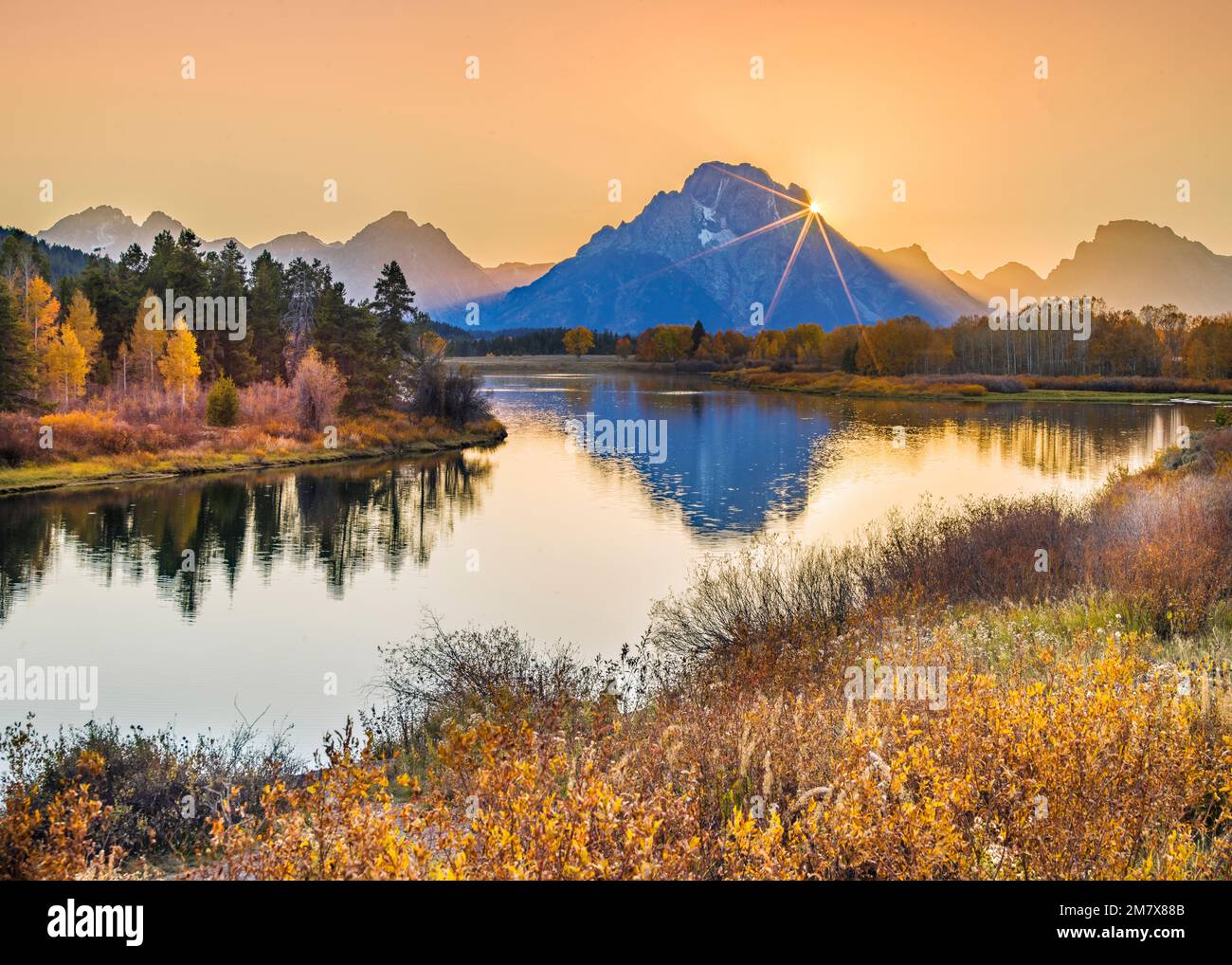 National Park Grand Teton United States Mount Moran Sunset Fire On The