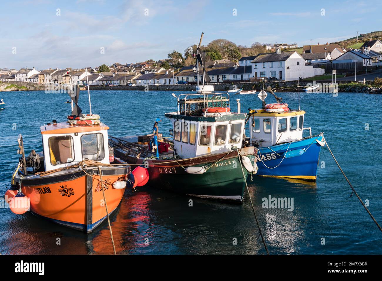 Traditional fishing boats moored at the Small Pier, Portaferry, County ...