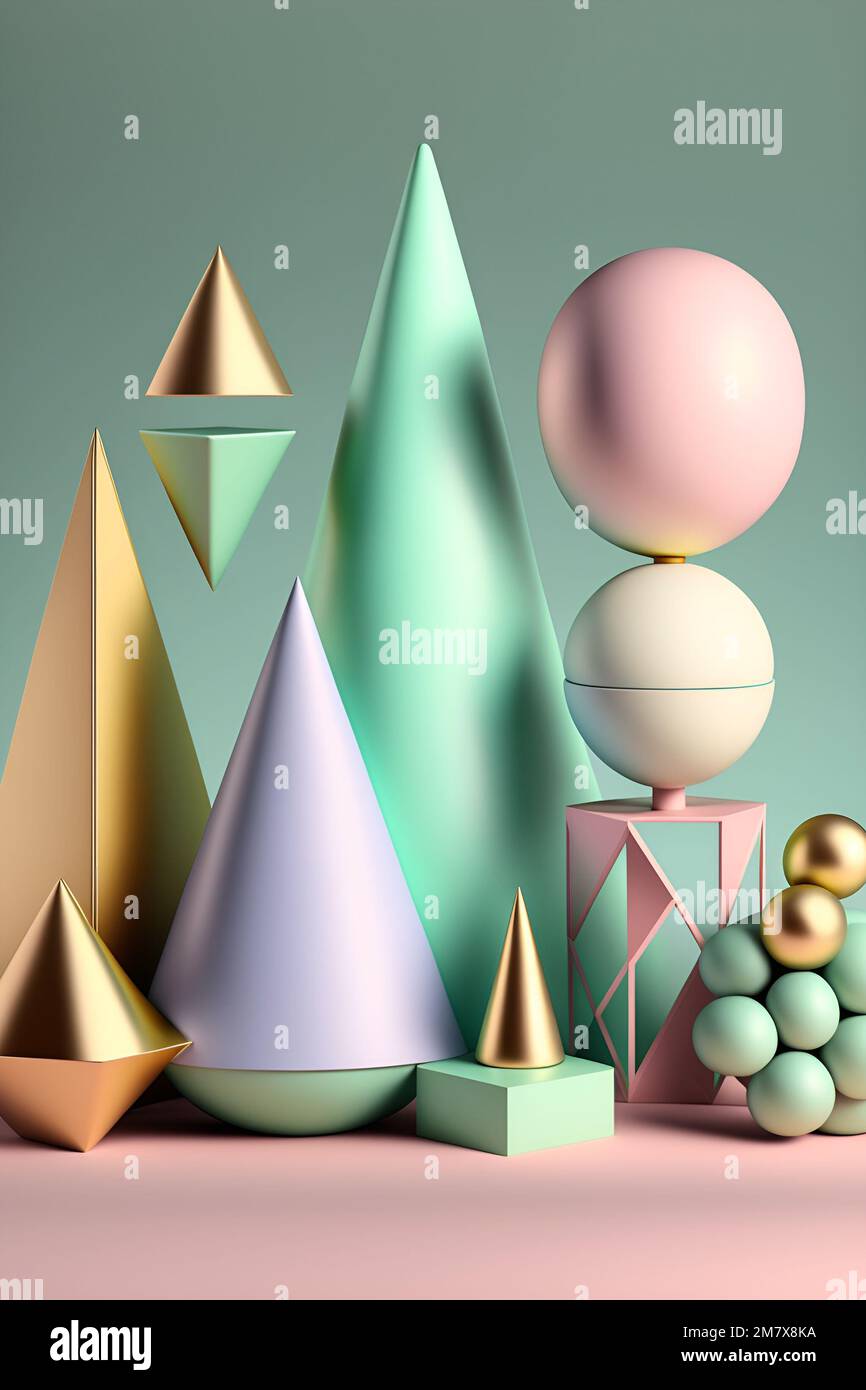 Group of 3D geometric shapes with matt pastel gradients. Abstract scene ...