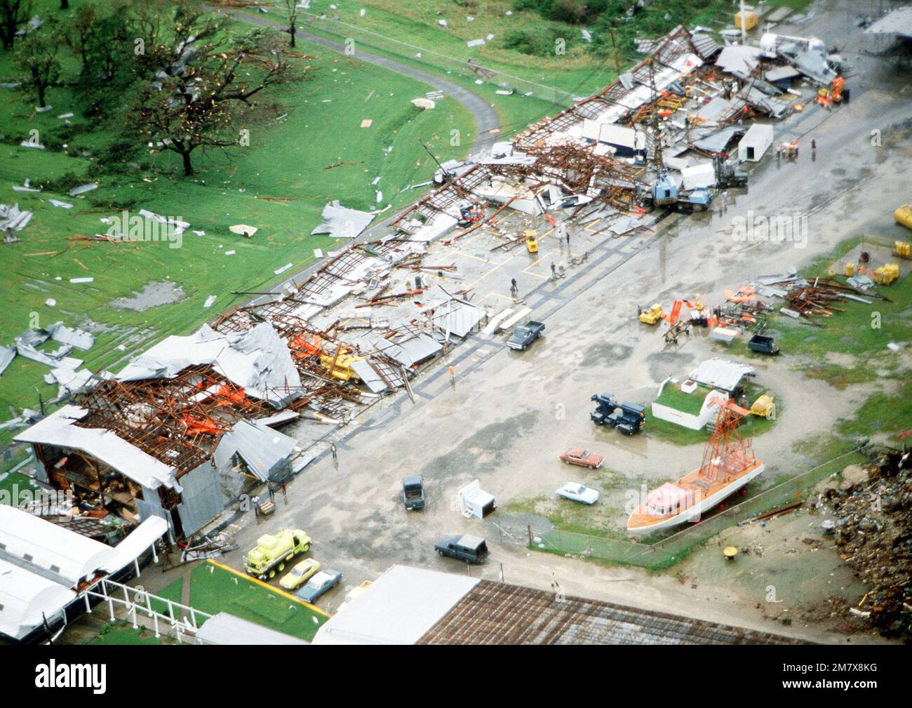 An overall aerial view of the damage caused by Typhoon Faye. Base ...