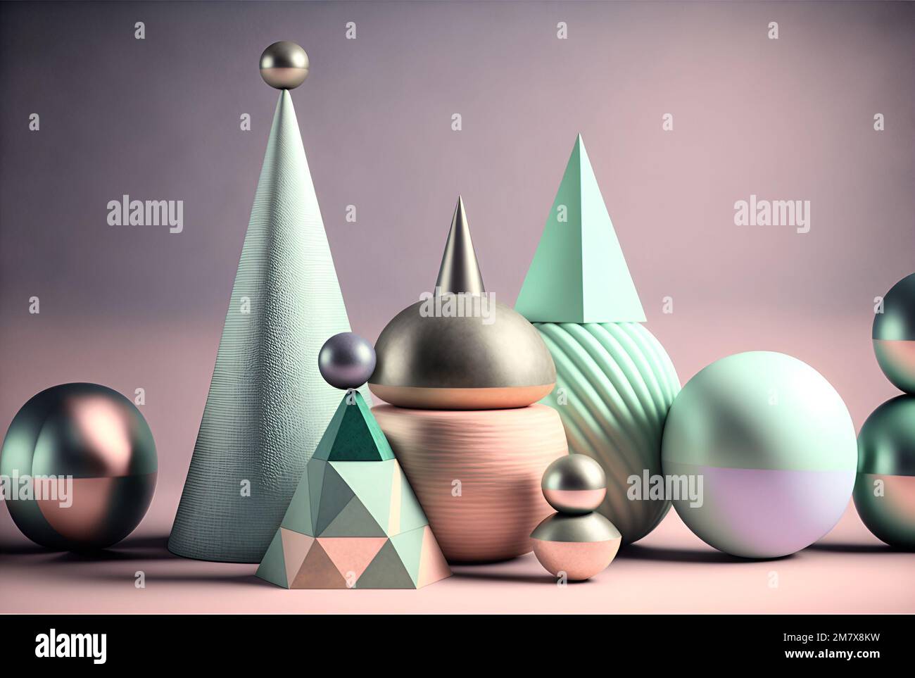 Group of 3D geometric shapes with matt pastel gradients. Abstract scene ...