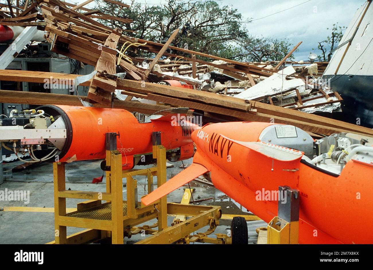 A view of the damage at the Remotely Piloted Vehicle (RPV) facility ...