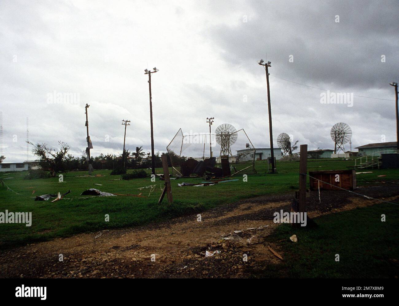 A view of the damage at the microwave relay site caused by Typhoon Faye ...