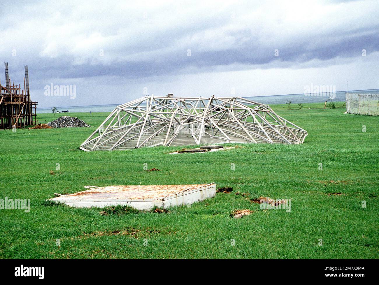 A view of the damage to the microwave relay site caused by Typhoon Faye ...