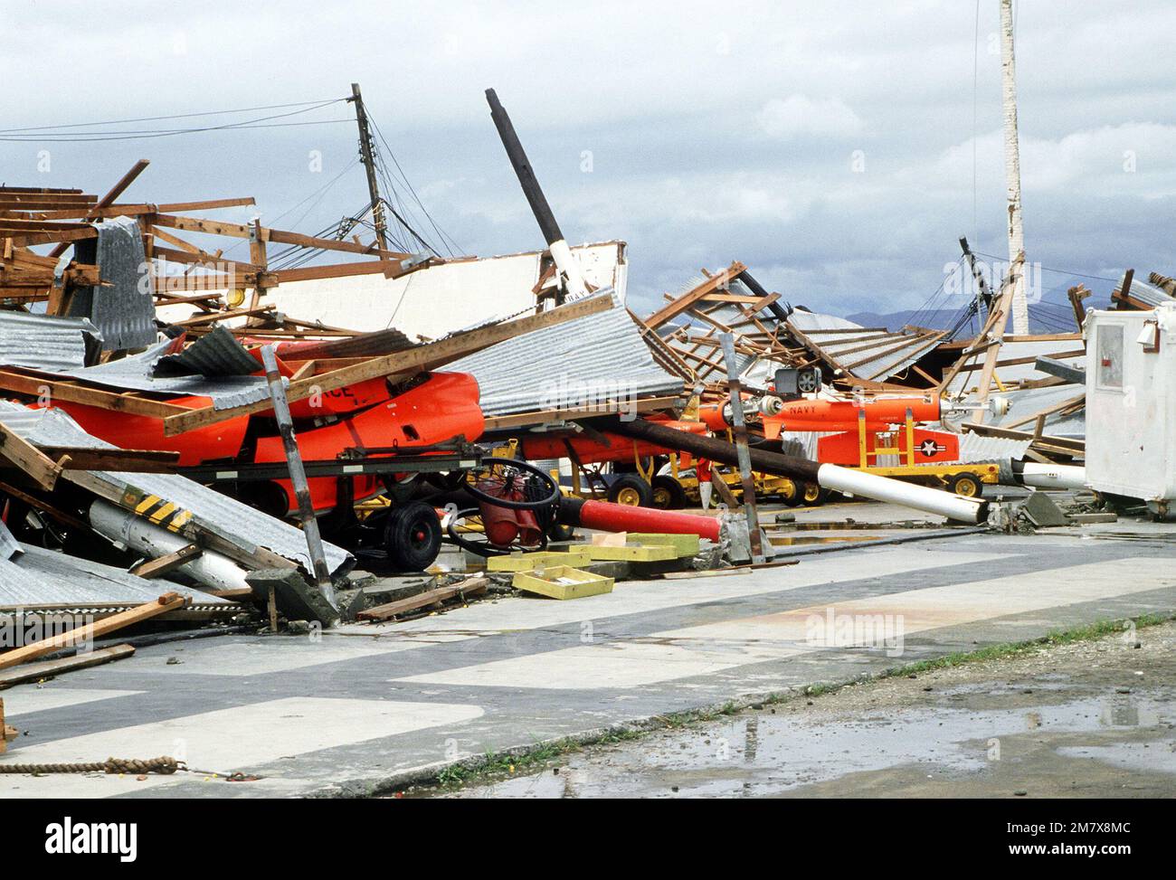 A view of the damage to the remotely piloted vehicle (RPV) facility ...