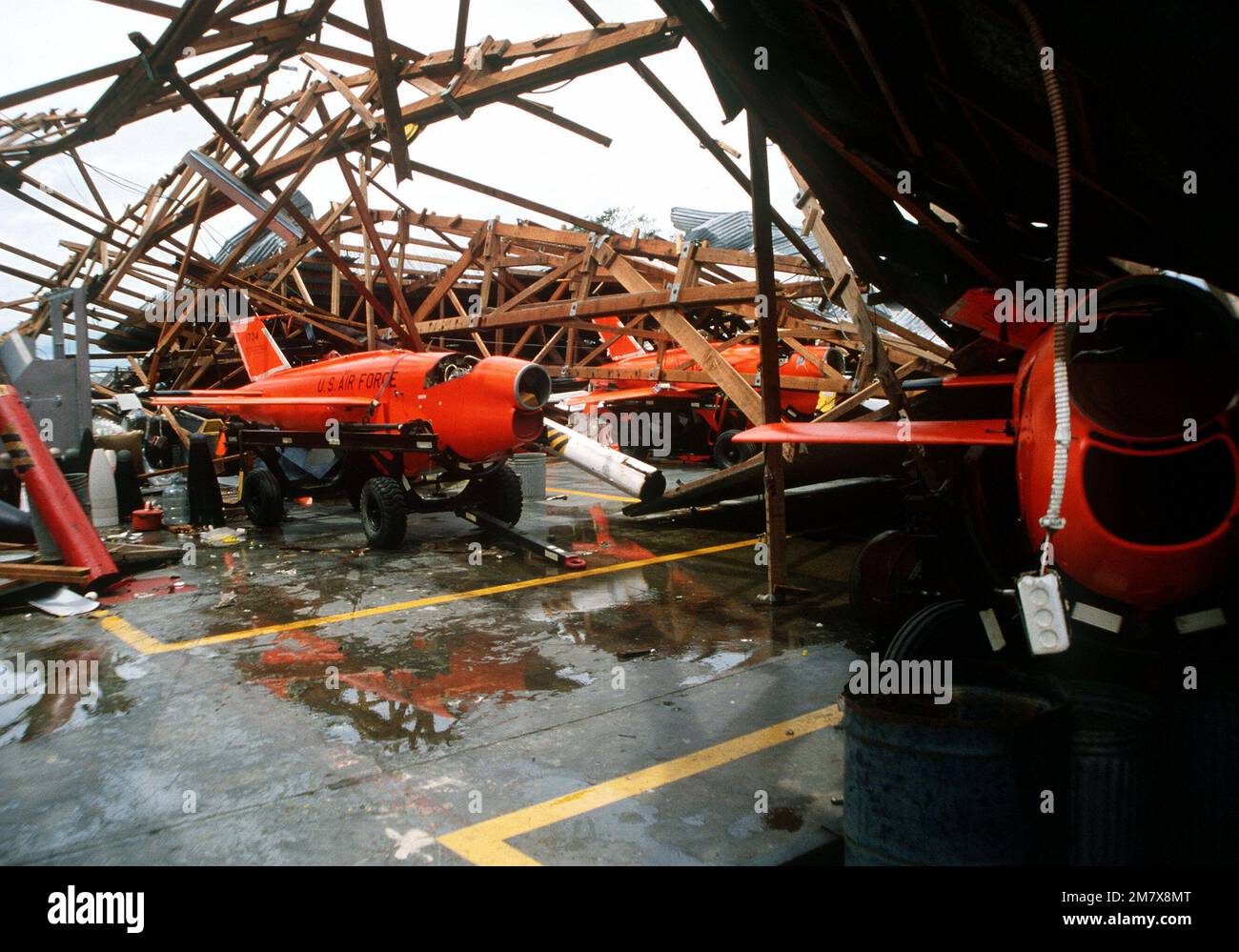 A view of the damage at the remotely piloted vehicle (RPV) facility ...