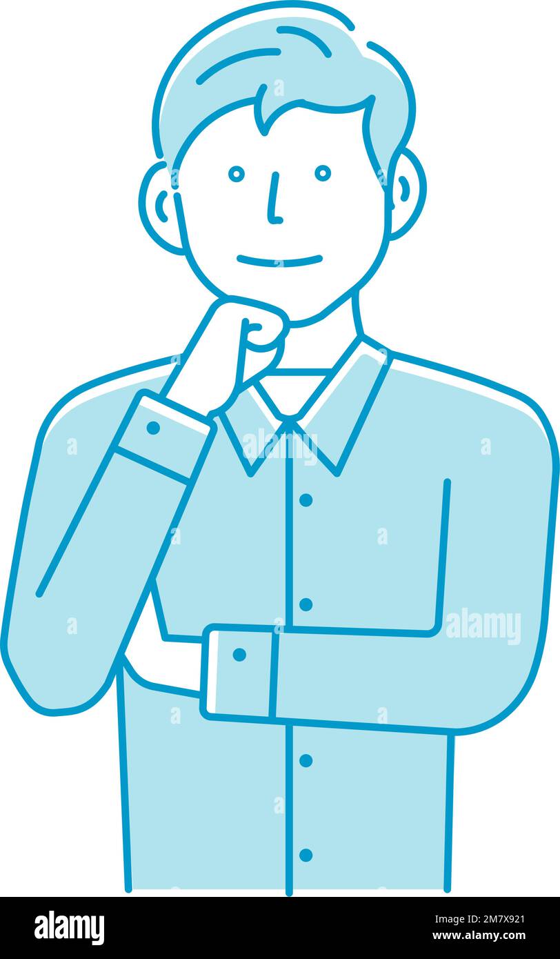 Vector illustration of a young man listening and thinking (positive ...