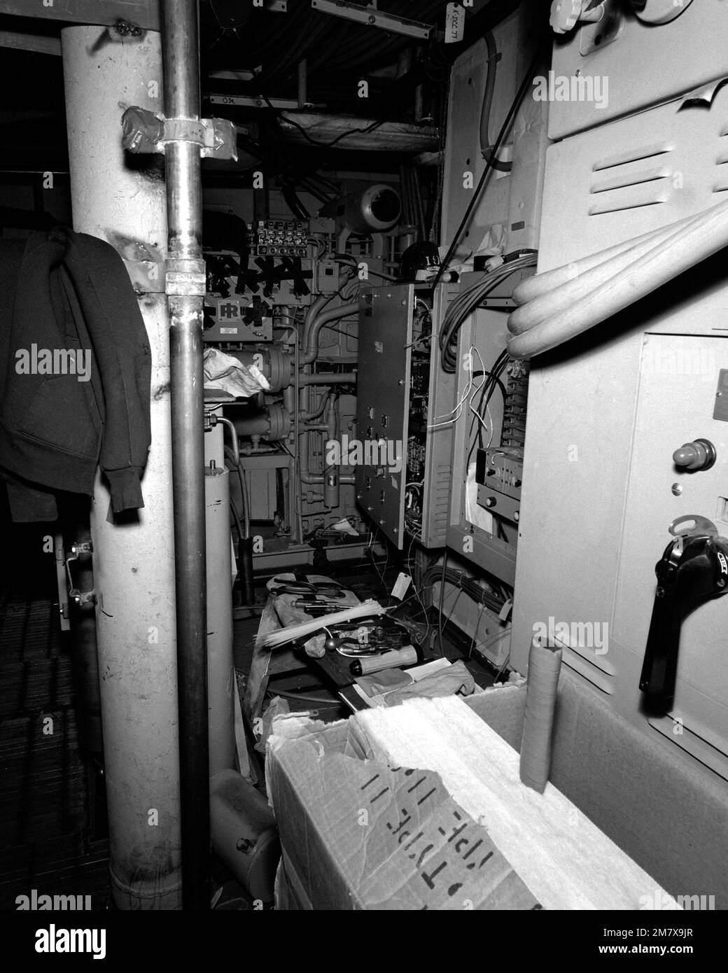 The upper level auxiliary machine room No. 2 aboard the guided missile ...