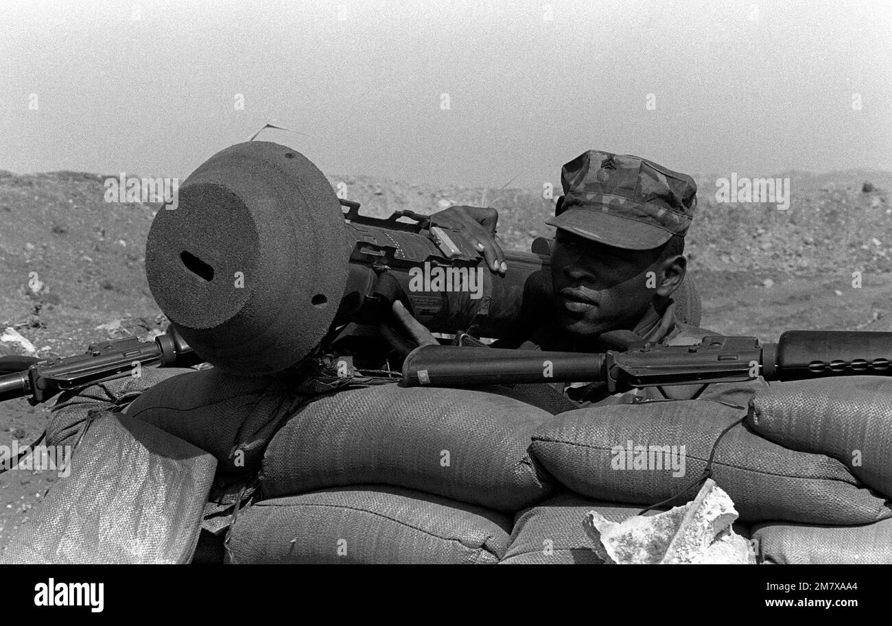 A Marine from the 32nd Marine Amphibious Unit, armed with a Dragon anti ...