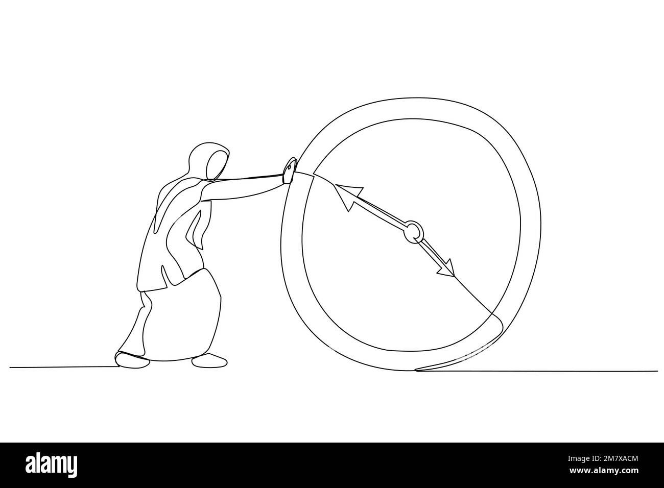 Cartoon of muslim business woman Push Clock Businessman. Deadline ...