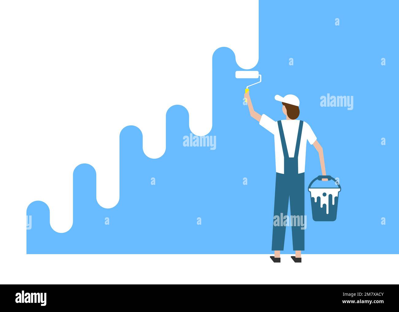 Worker man paints wall. Vector illustration. Eps 10 Stock Vector Image ...