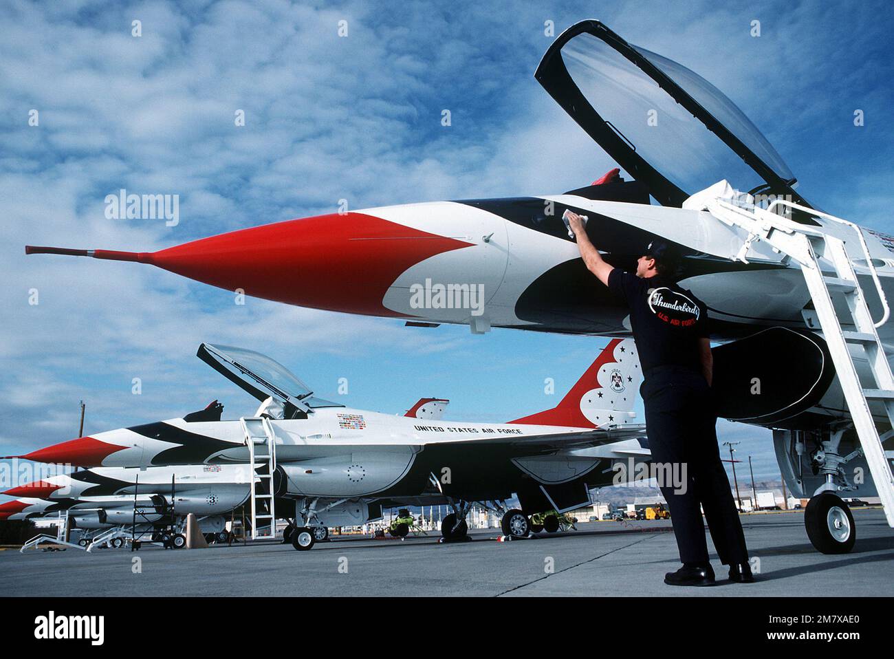 A member of the Air Force Thunderbirds Air Demonstration Squadron ...