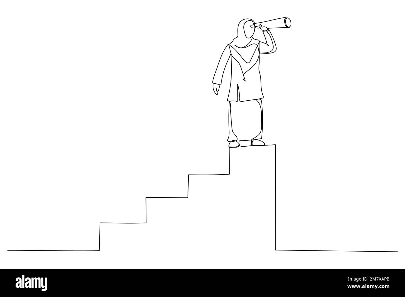 Illustration of muslim businesswoman and telescope. Vision concept in ...