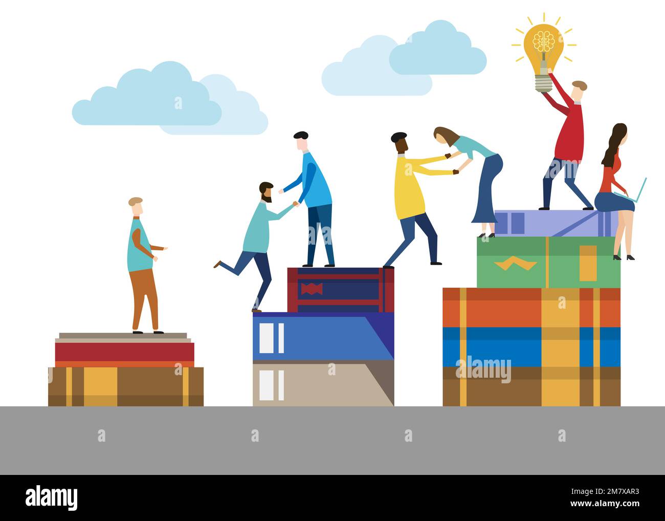 People climbing books. isolated on white background. Vector ...