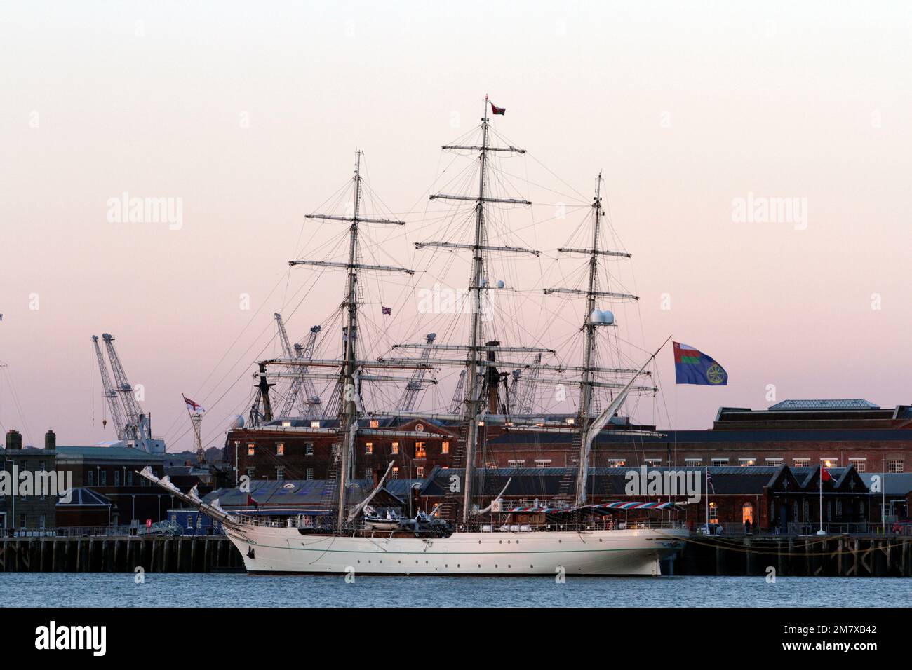 Omani Navy ship Shabab Oman II alongside in Portsmouth, UK Stock Photo ...