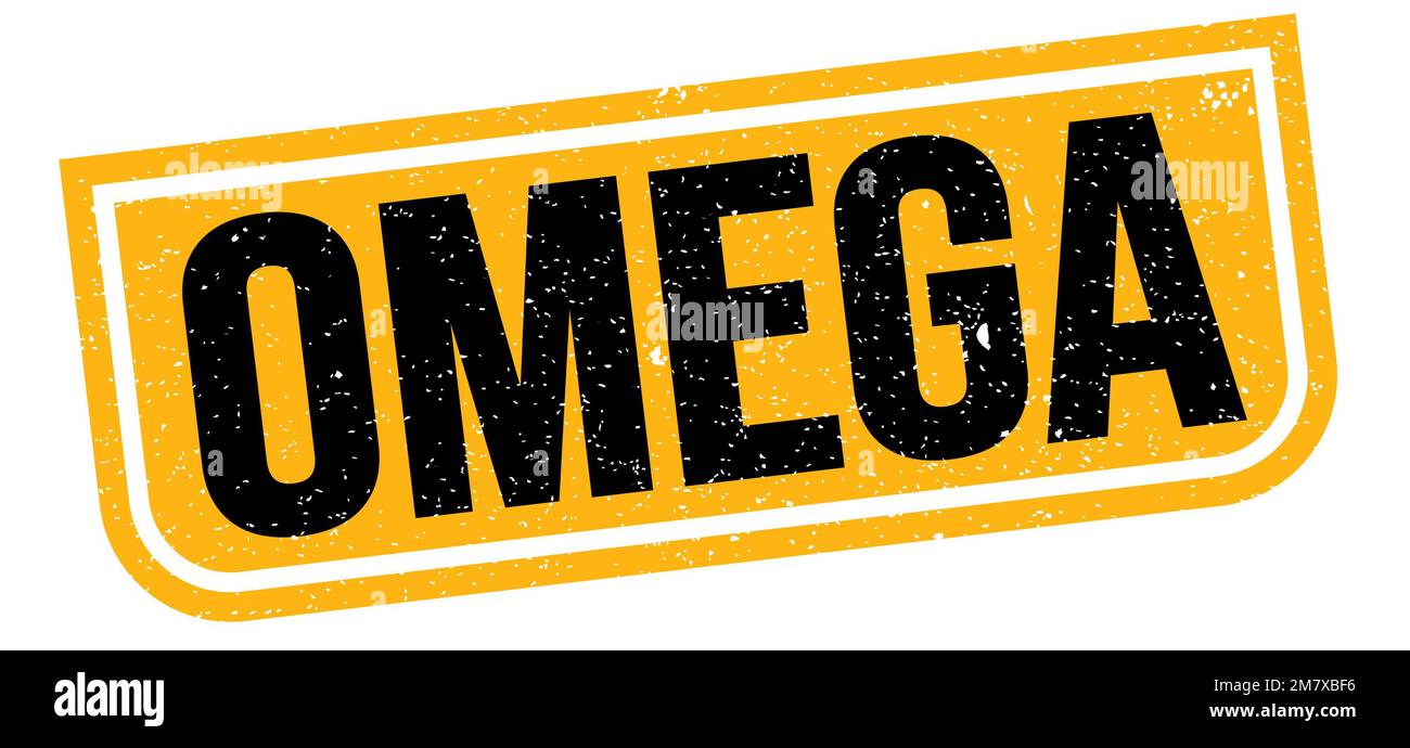 OMEGA text written on yellow-black grungy stamp sign Stock Photo - Alamy
