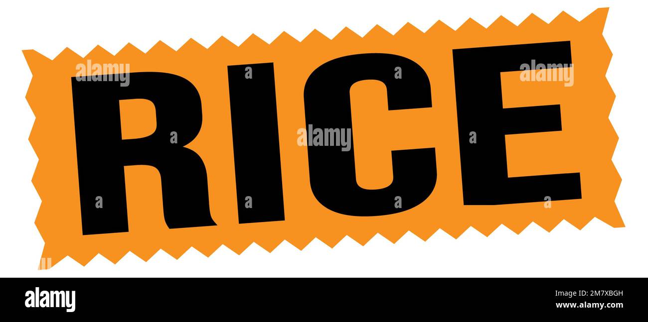 RICE text written on orange-black zig-zag stamp sign Stock Photo - Alamy