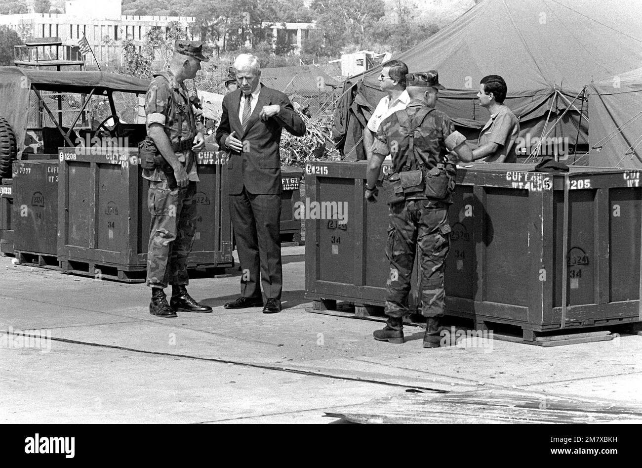 U.S. Ambassador to Lebanon, Robert Dillon, talks to COL James M. Meade ...