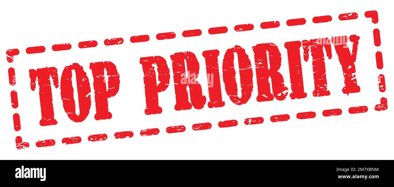 TOP PRIORITY text written on red dash stamp sign Stock Photo - Alamy