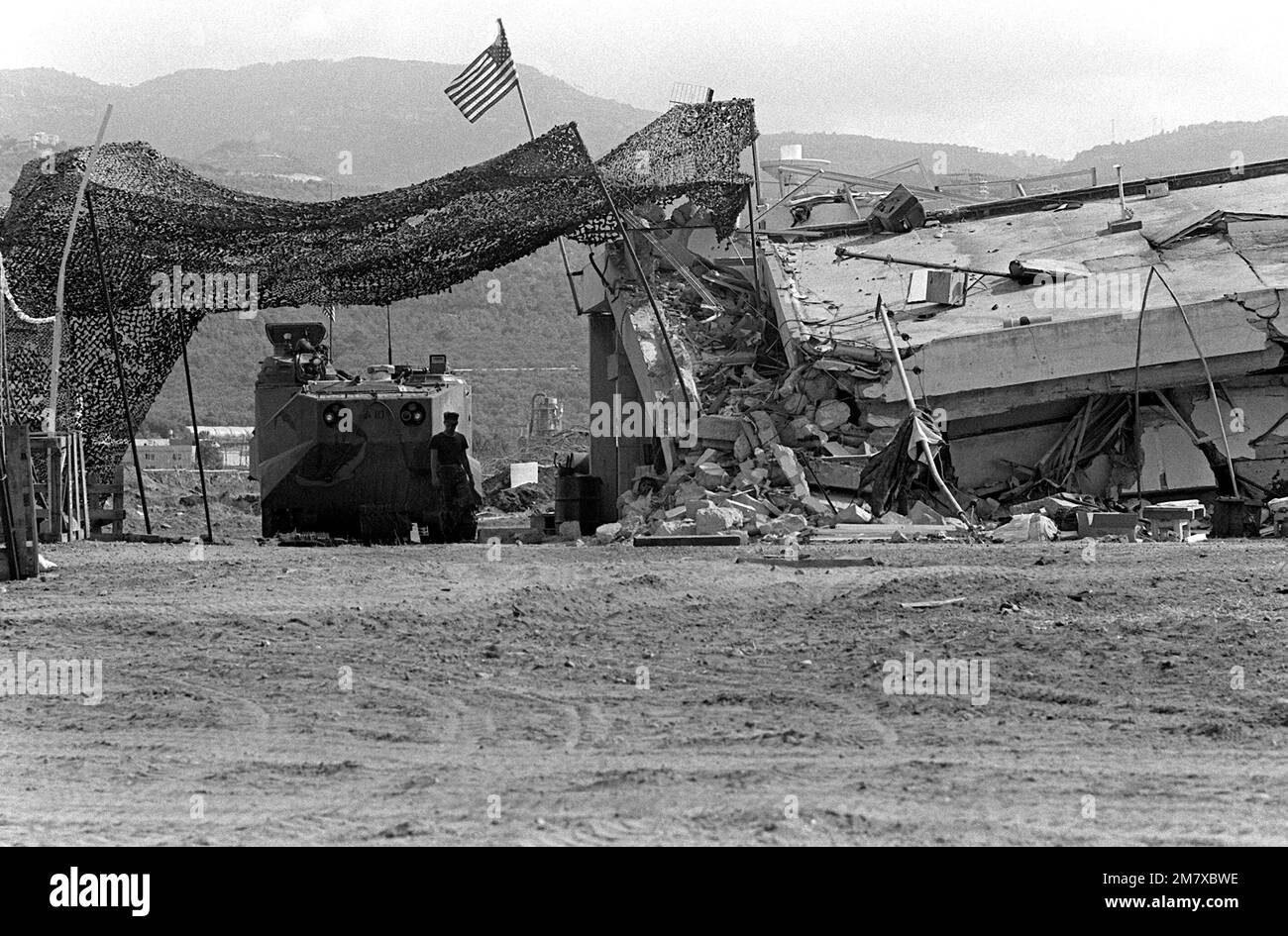 A front view of a Marine LVTP-7 personnel tracked landing vehicle ...