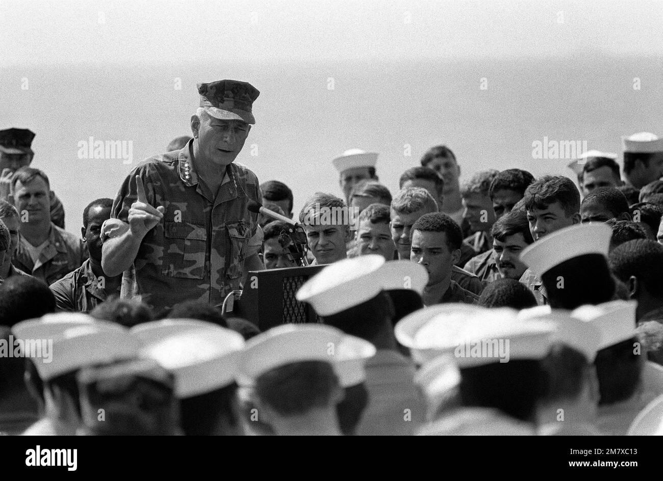 Commandant of the Marine Corps GEN Robert H. Barrow speaks to Marines ...