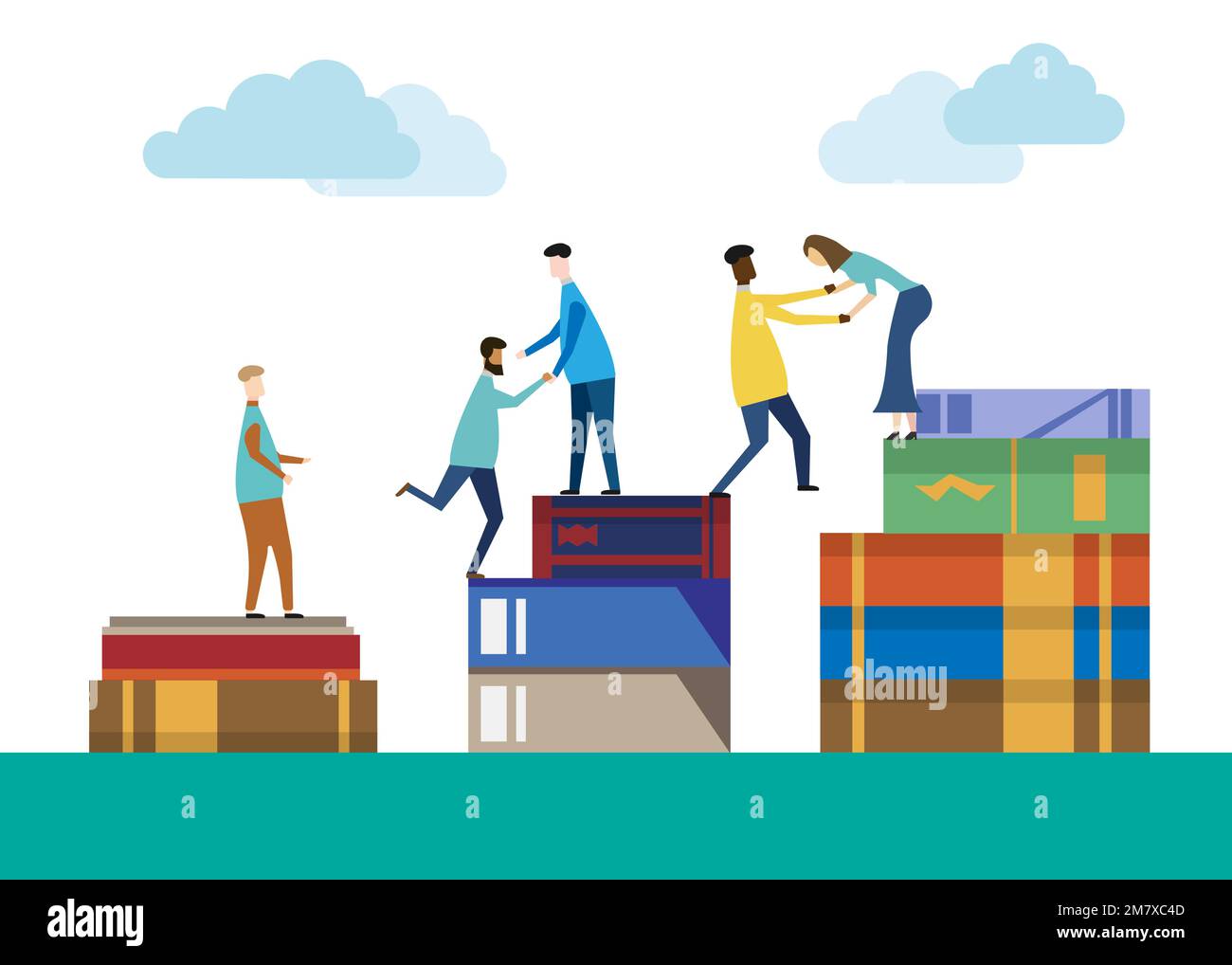 People climbing books. isolated on white background. Vector ...