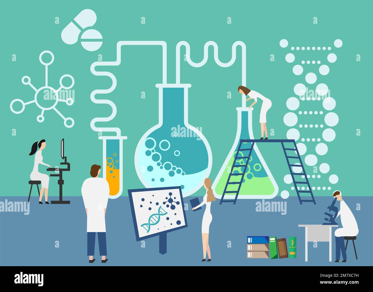 Working at research laboratorium. Vector illustration. Eps 10 Stock ...