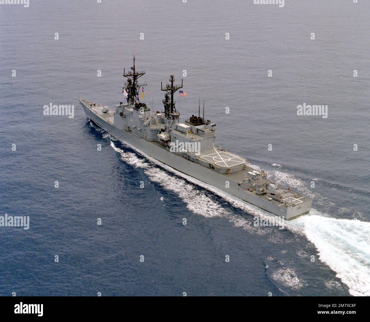 Aerial port quarter view of the Spruance Class destroyer USS INGERSOLL ...