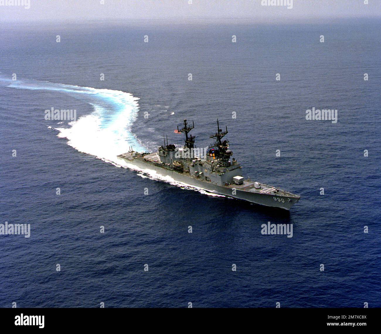 Aerial starboard bow view of the Spruance class destroyer USS INGERSOLL ...