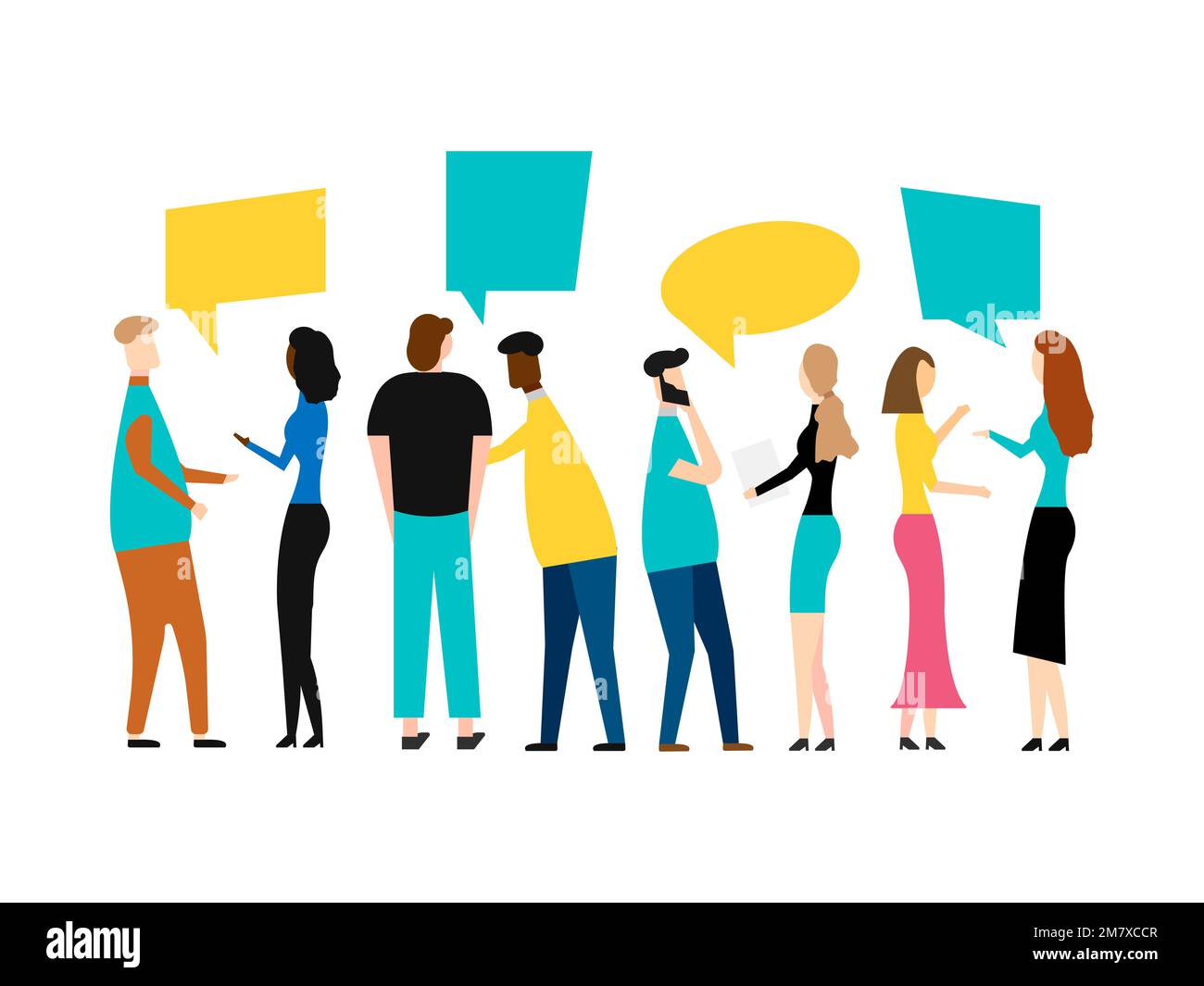 Group of cartoon young people talking. isolated on white background ...