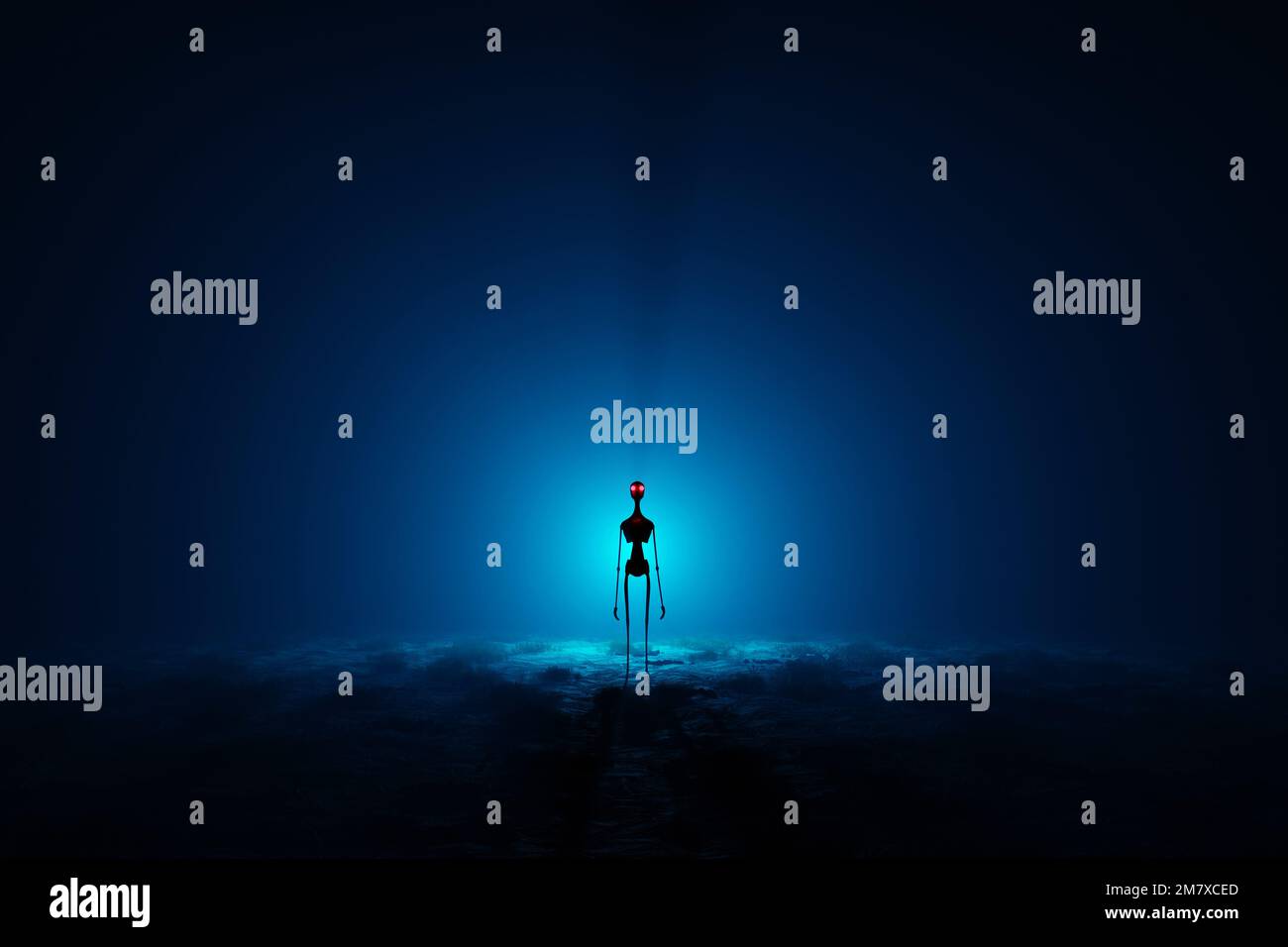 Alien standing on gradient blue background. 3d illustration Stock Photo ...