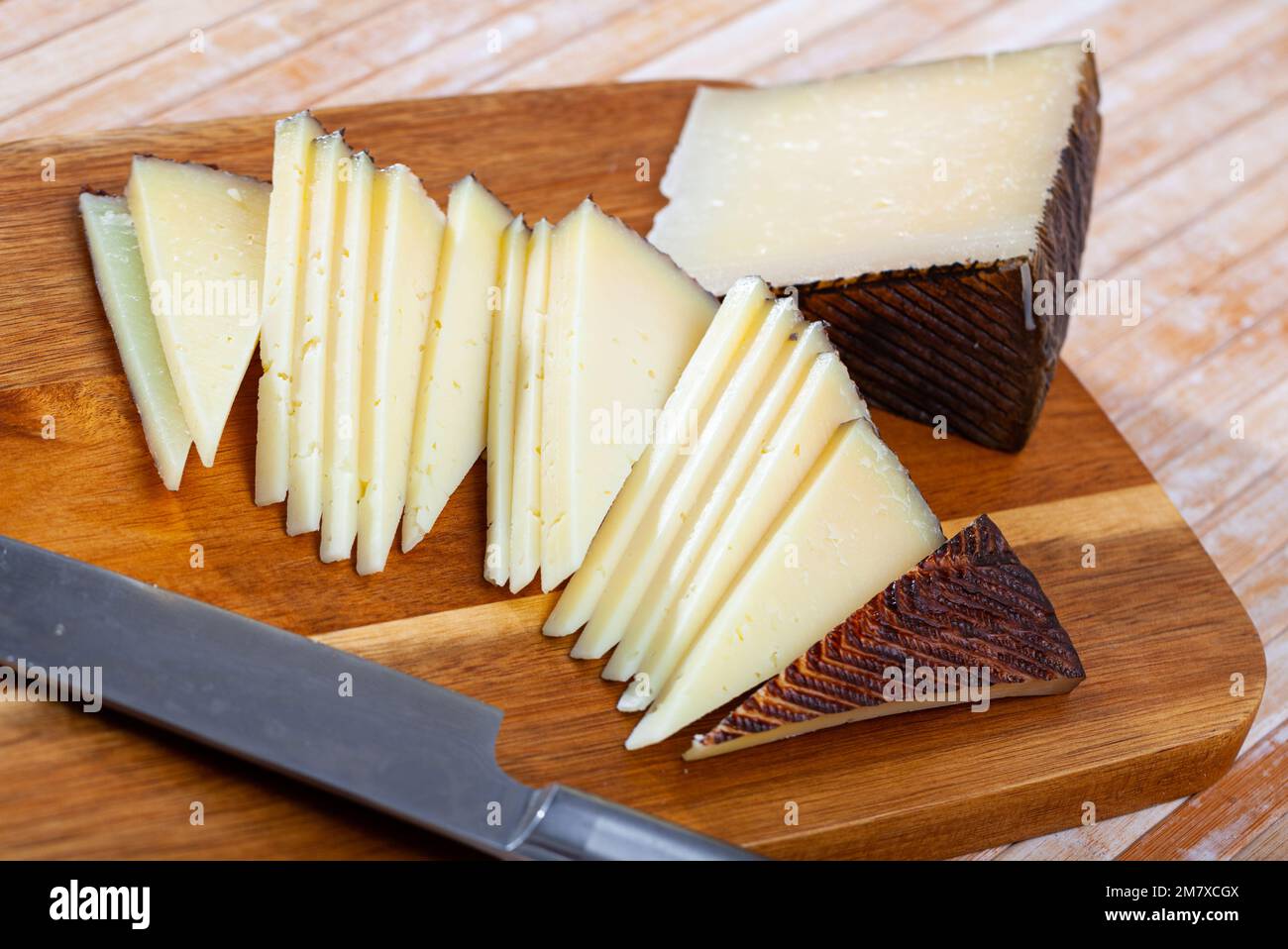 Slices Of Hard Cheese Anejo From Sheep Milk Stock Photo Alamy