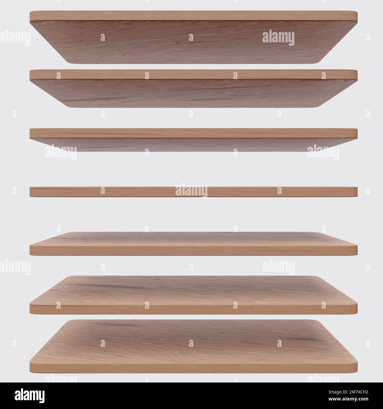 Wooden empty shelf isolated cutout on white color wall background ...