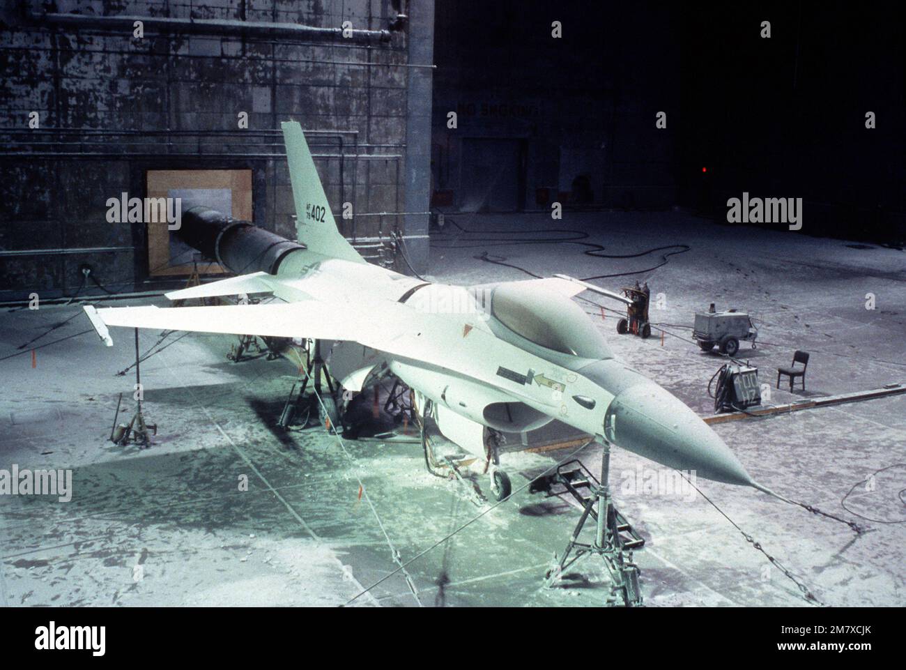 Right side view, looking down, of an F-16 Fighting Falcon aircraft ...