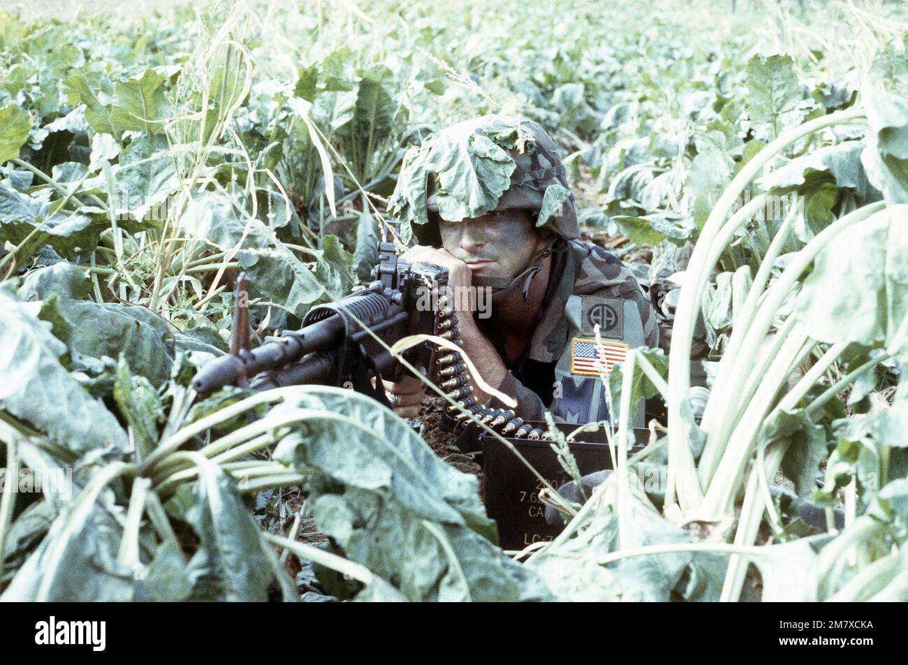 A U.S. Army soldier sits in ambush with his M-60 machine gun during ...