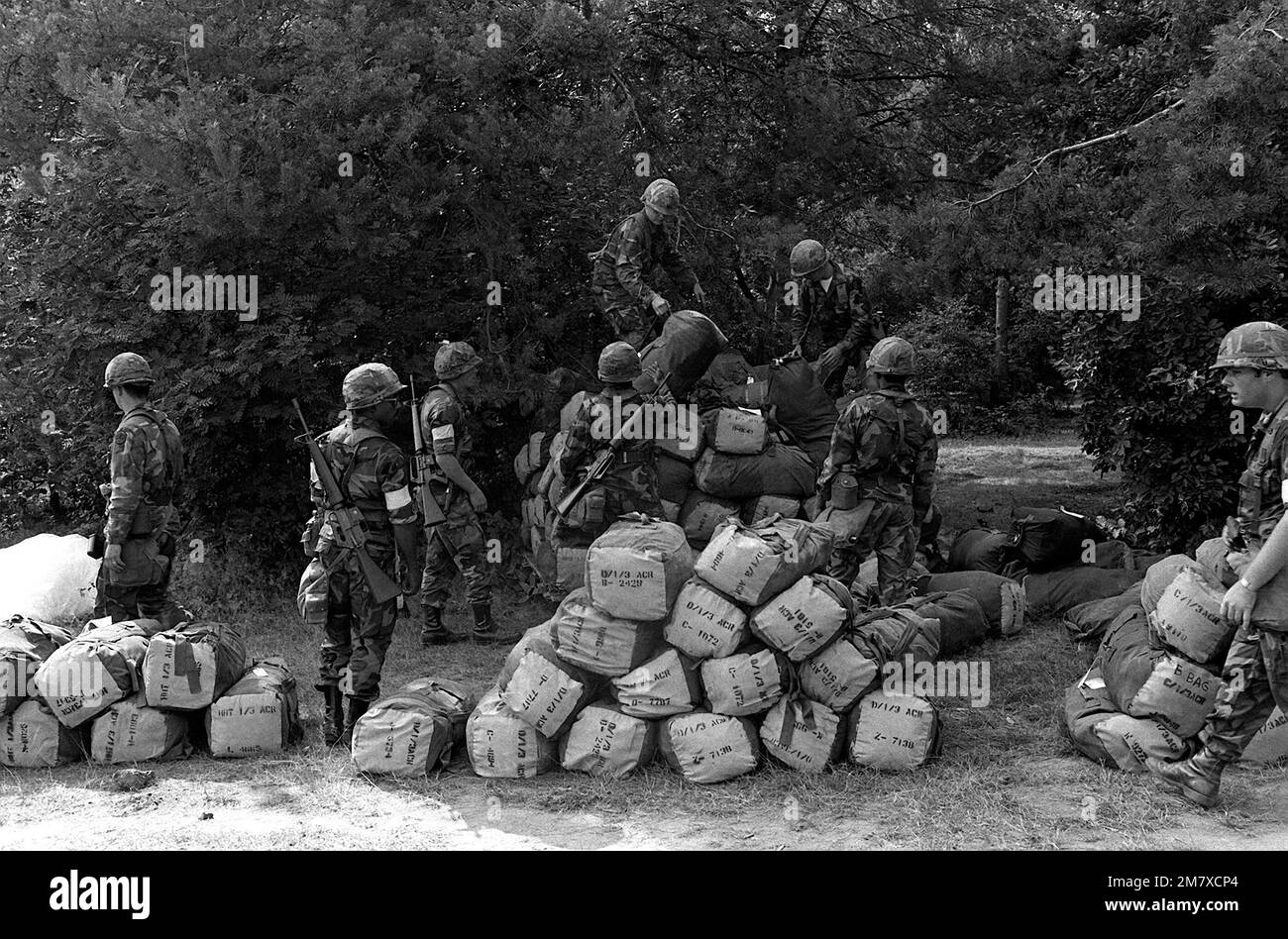 Soldiers of the 3rd Armored Cavalry Regiment, stack their personnel ...
