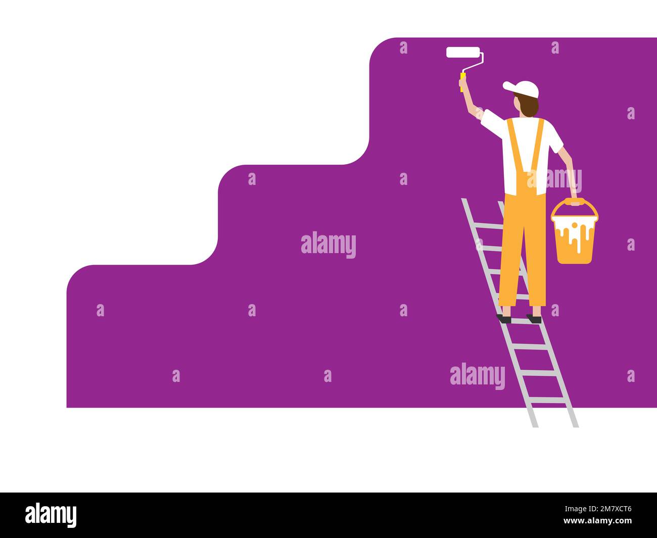 Worker man paints wall. Vector illustration. Eps 10 Stock Vector Image ...